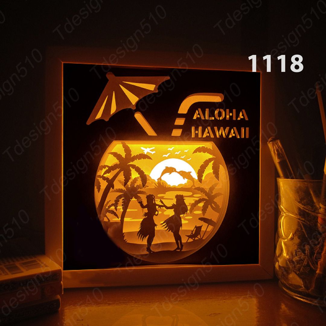 Hawaii Paper cut light box template, shadow box, 3D papercut | Inspire ...