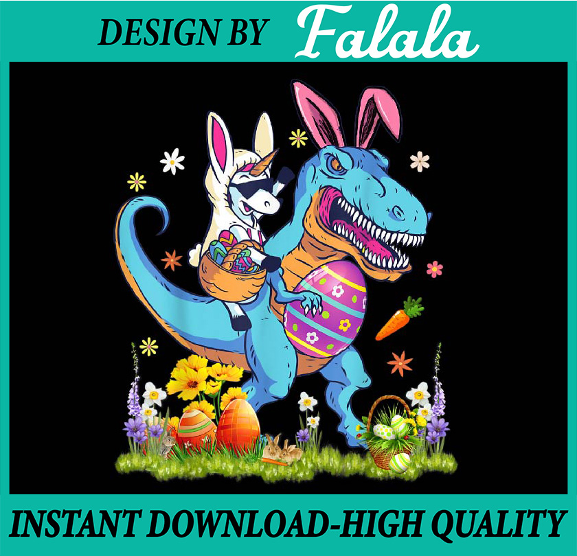 Dinosaur Easter Day Unicorn Riding T-rex Bunny Png, T-Rex Di - Inspire ...