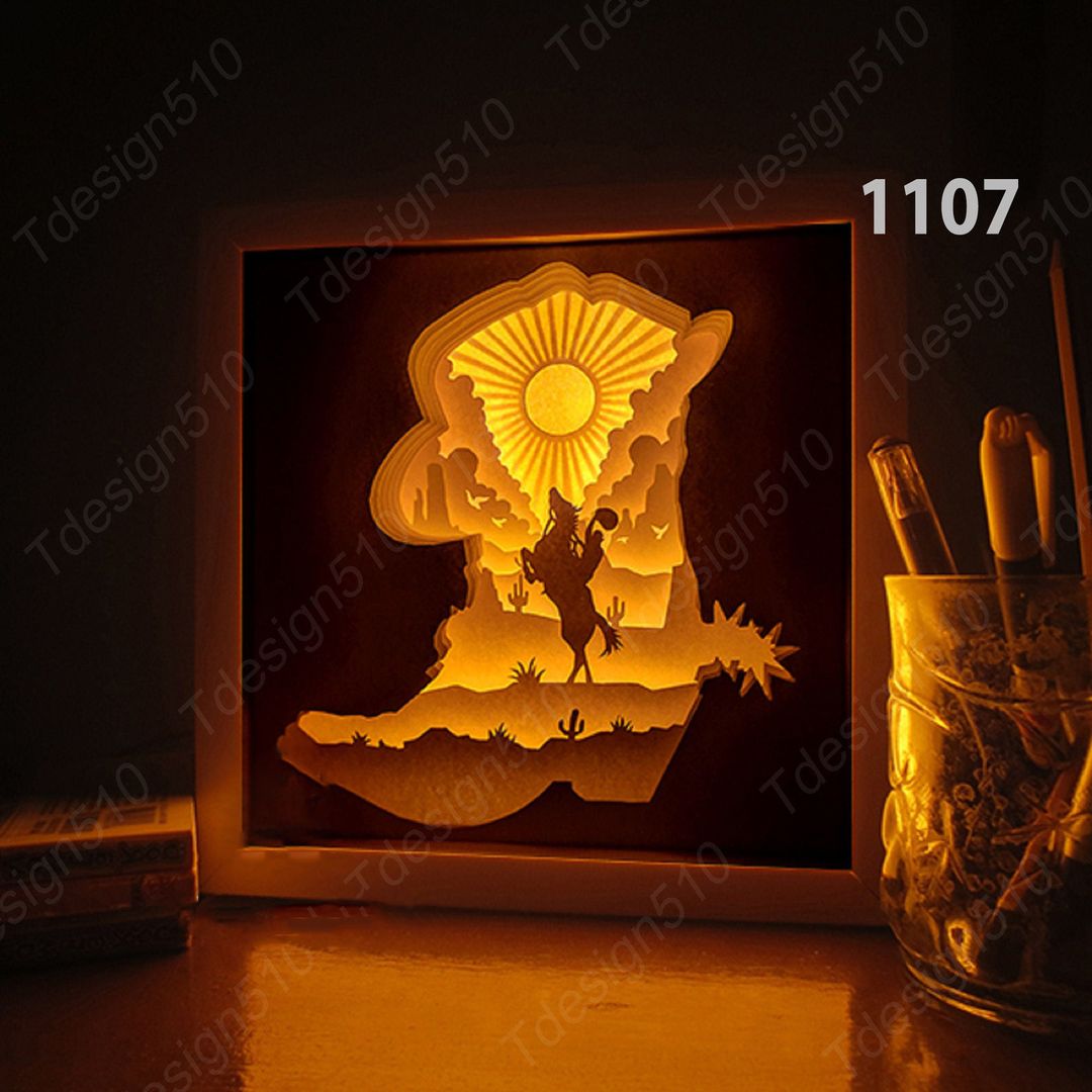 Cowboy Paper cut light box template, shadow box, 3D papercut | Inspire ...