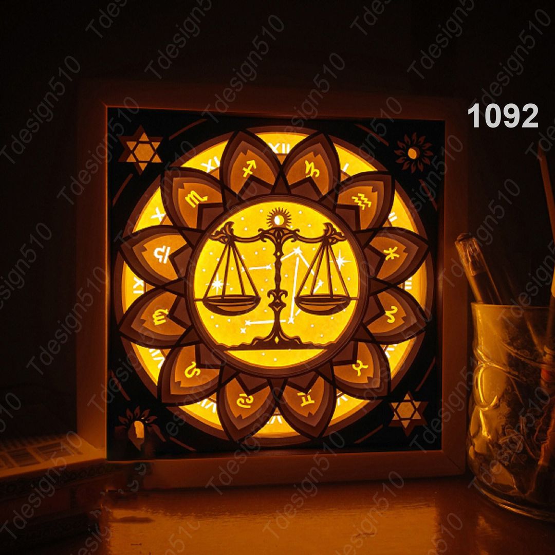 Zodiac Libra Paper cut light box template, shadow box, 3D pa | Inspire ...