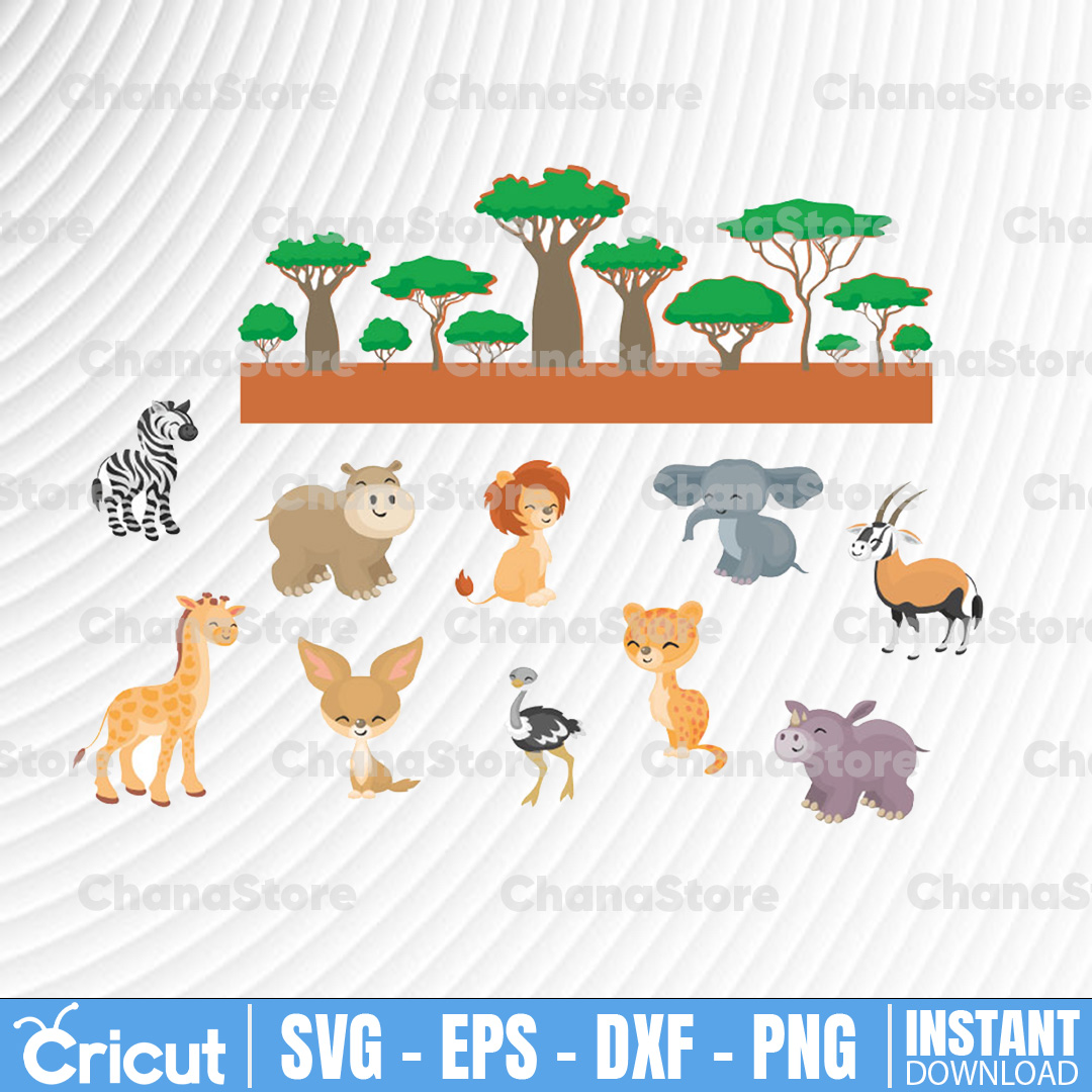 Baby Safari Animals and plant Clipart, Baby Lion SVG, Cute G - Inspire ...