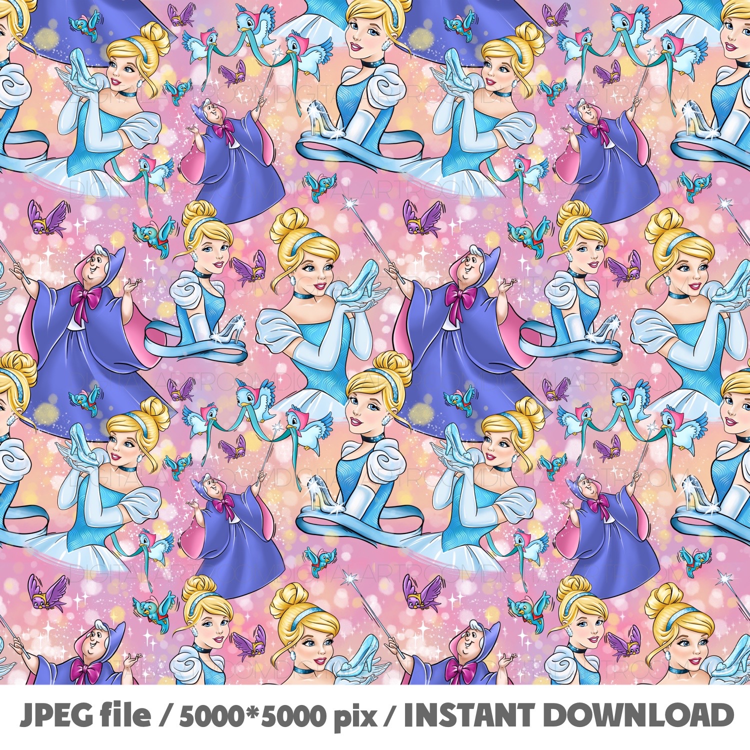 Princesses Cinderella Seamless pattern Jpeg file Sublimation | Inspire ...