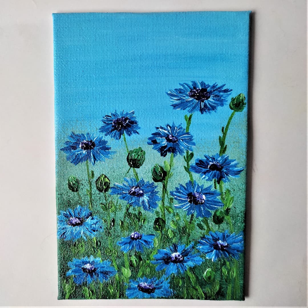 Cornflowers Acrylic Painting | Wildflowers Landscape Art Wal | Inspire ...
