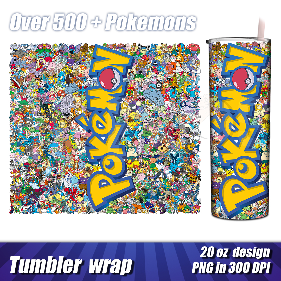 Tumbler 20 oz Pokemon Design, Full wrap template - Inspire Uplift