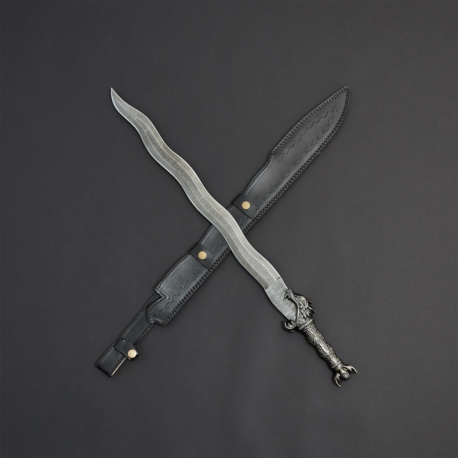 new custom handmade damascus steel zik zake swords with leat | Inspire ...