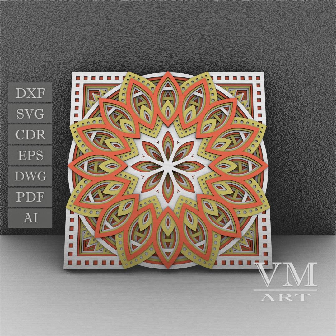 M09 - Layered Mandala SVG File, 3D Flower Mandala, Laser cut | Inspire ...