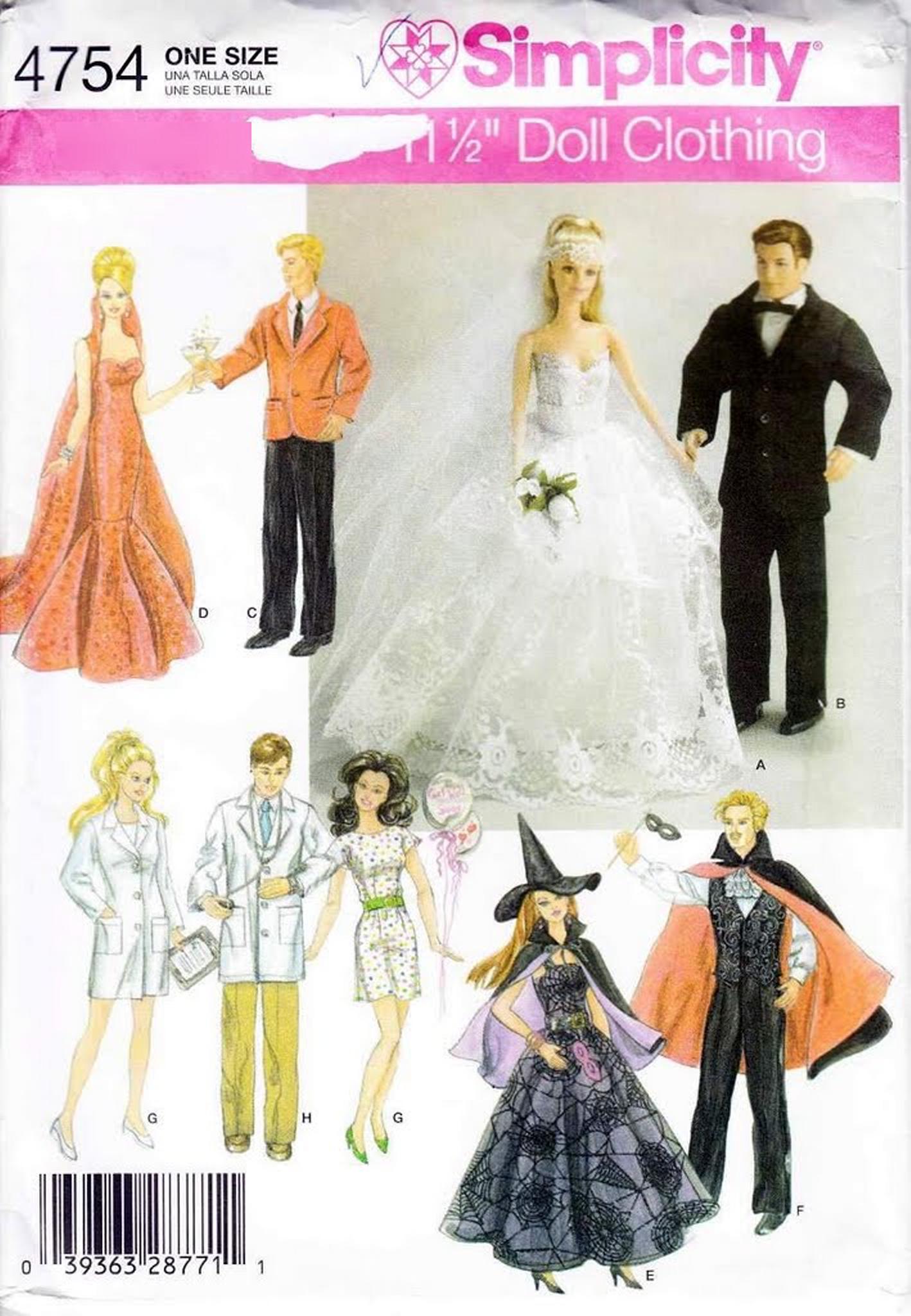 Simplicity 4754 Barbie and Ken wardrobe, sewing pattern Wedd - Inspire ...