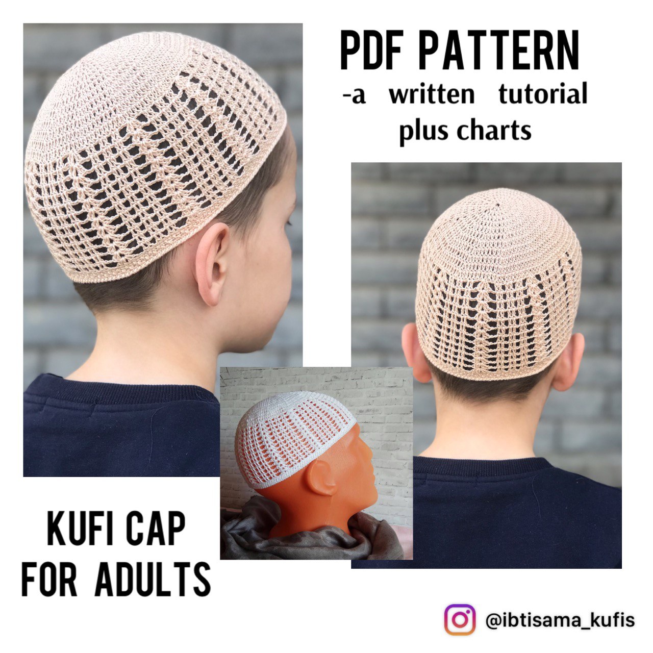 Unisex crochet skull cap kufi PDF pattern | Inspire Uplift