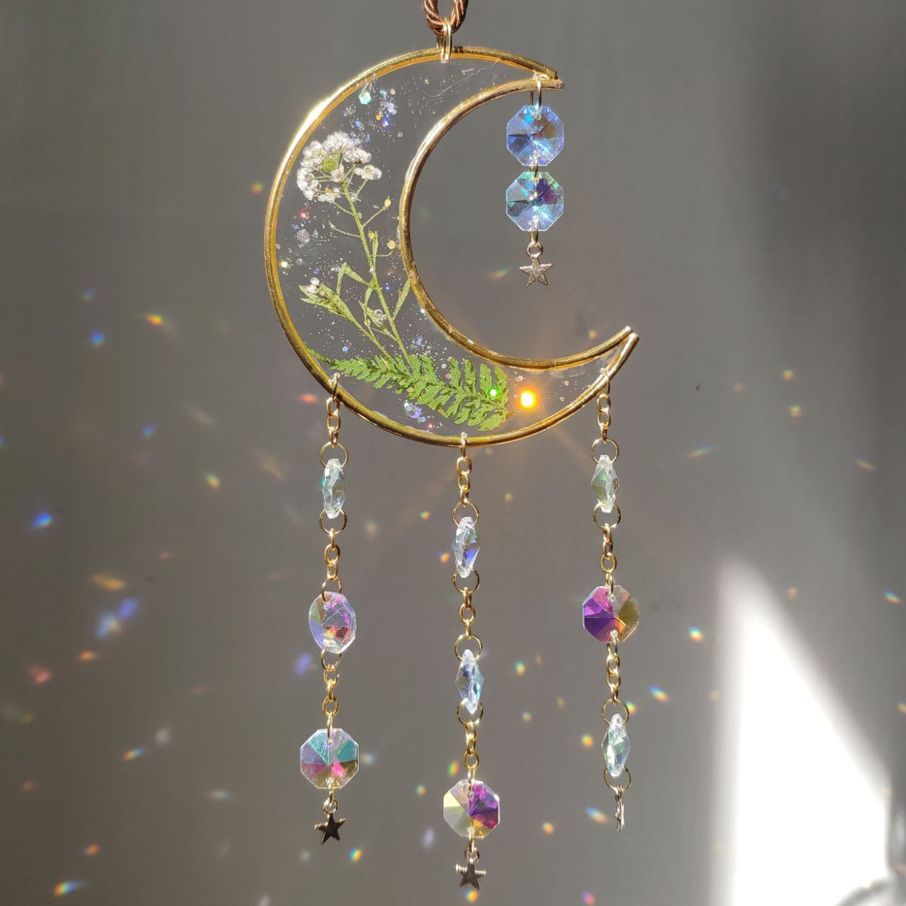 Crescent Moon shaped suncatcher with crystals, Suncatcher pr - Inspire ...