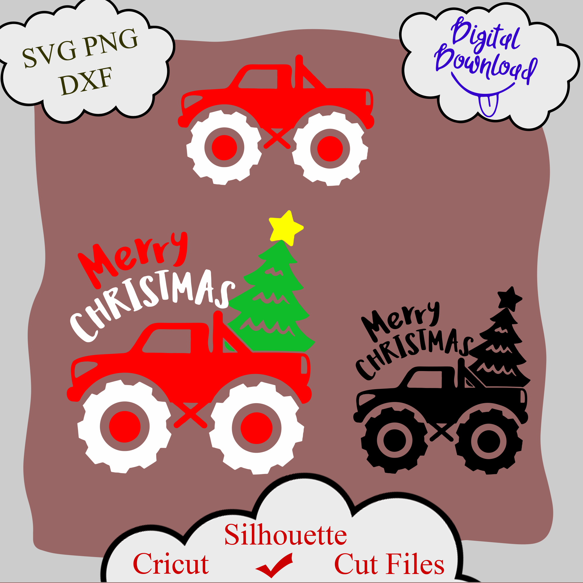 Christmas Truck Svg, Monster Truck Svg, Merry Christmas Svg - Inspire ...