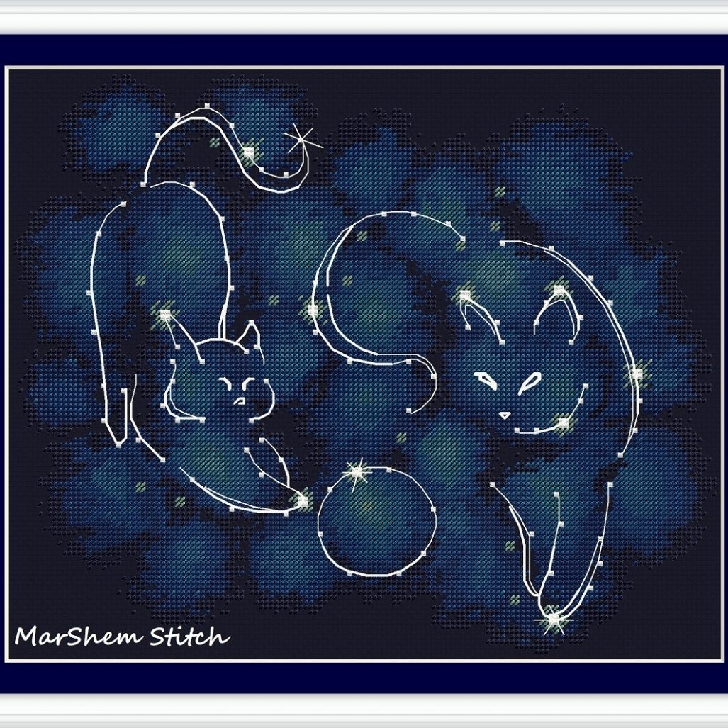 Cosmic cats cross stitch pattern | Inspire Uplift