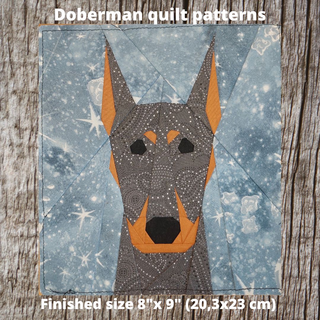 Doberman quilt block PDF Pattern 4 versions Paper Piecing | Inspire Uplift