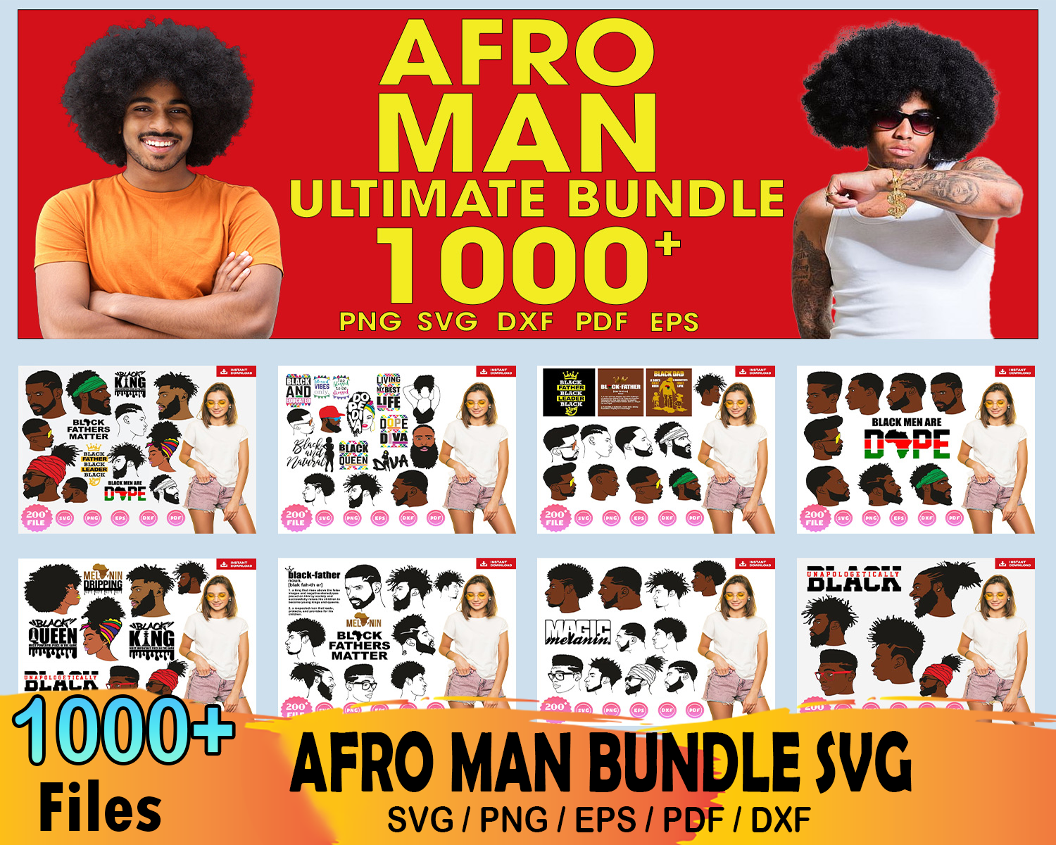 1000 Afro Man Svg Bundle, Black Man Svg, Black Boy Svg | Inspire Uplift