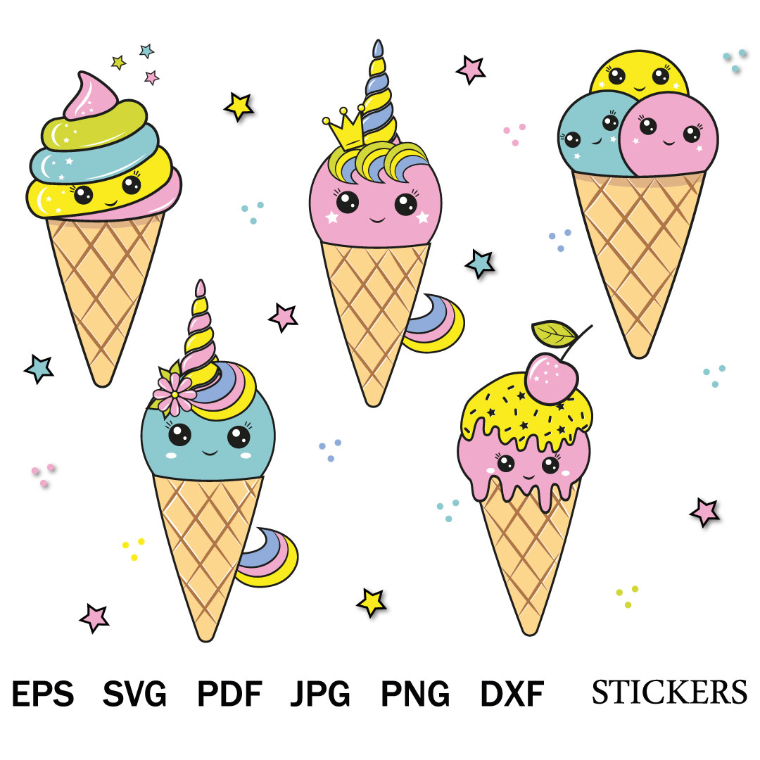 Dessert Ice Cream Kawaii Stickers for Printing Cricut - Inspire Uplift