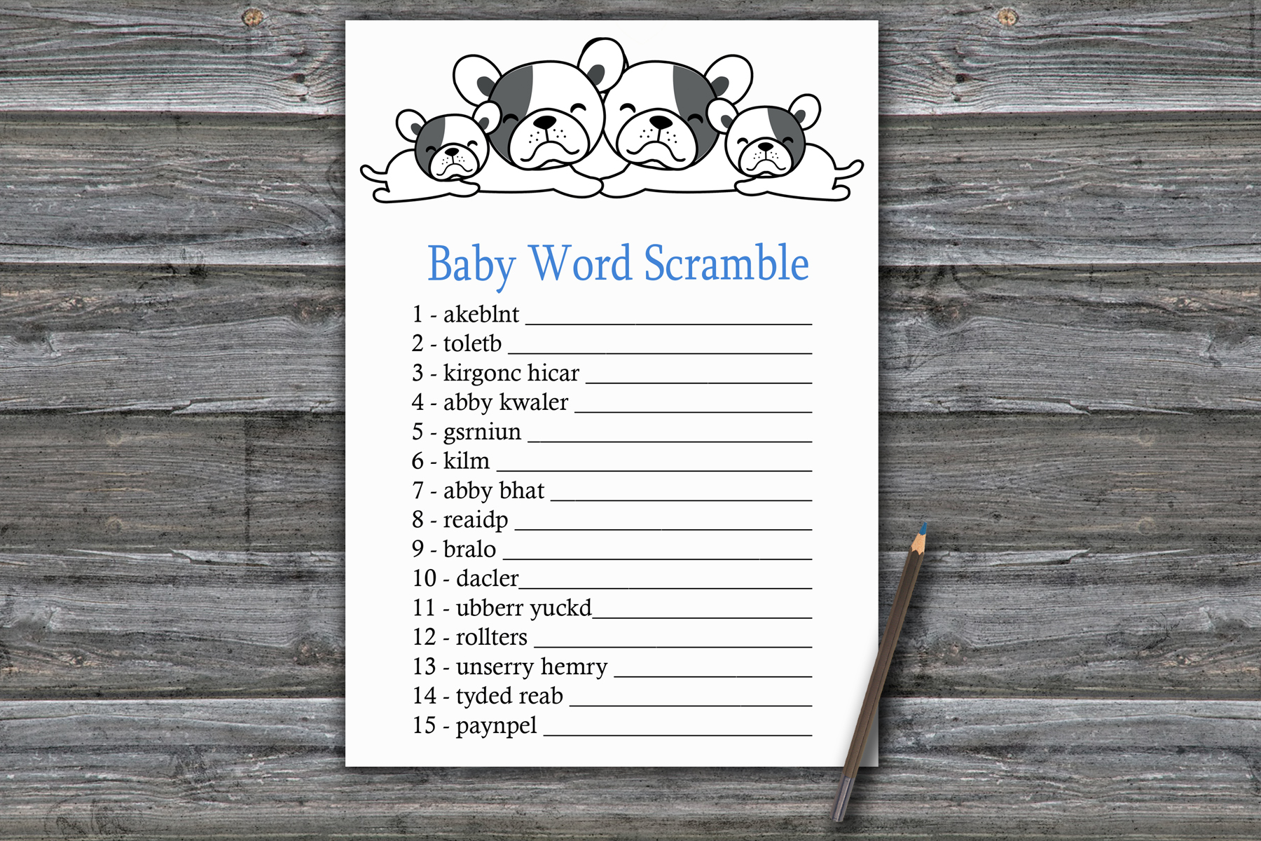 Bulldog Baby word scramble game card,Dog Baby shower games p - Inspire ...