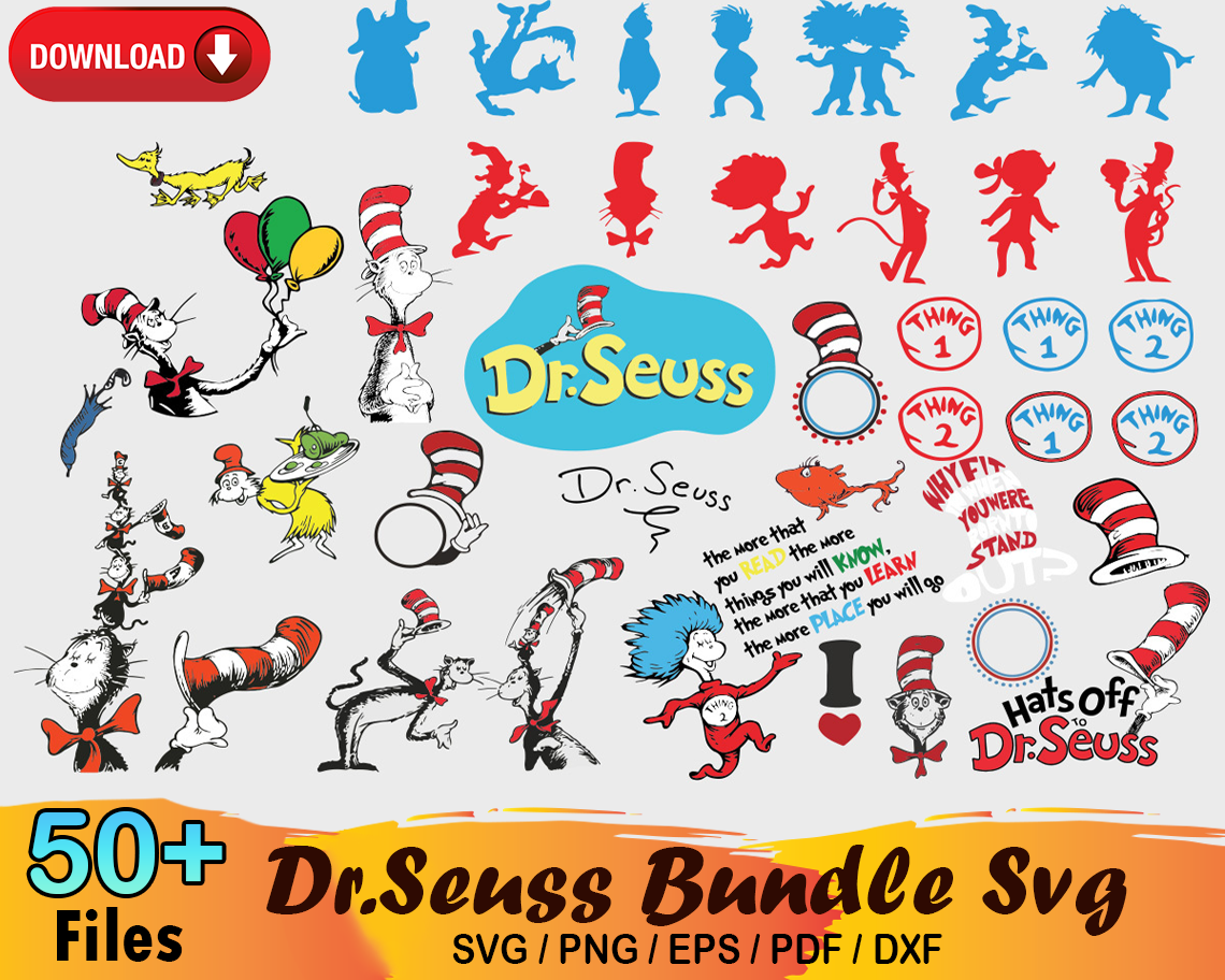 50 Dr Seuss Bundle Svg, Dr Seuss Svg, Dr Seuss Hat Svg | Inspire Uplift