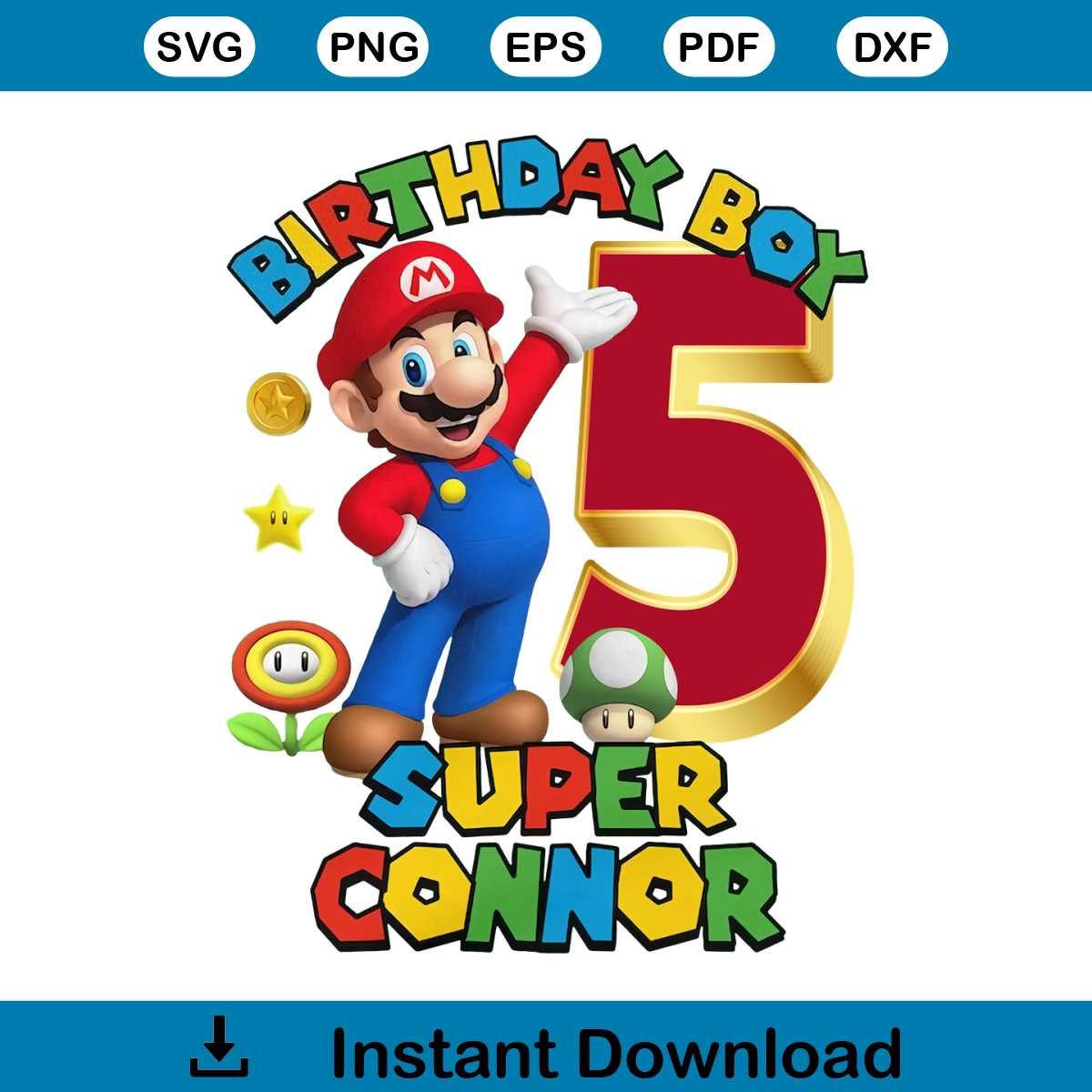Super Mario 5th Birthday Party Shirt Design For Boy PNG File | Inspire ...