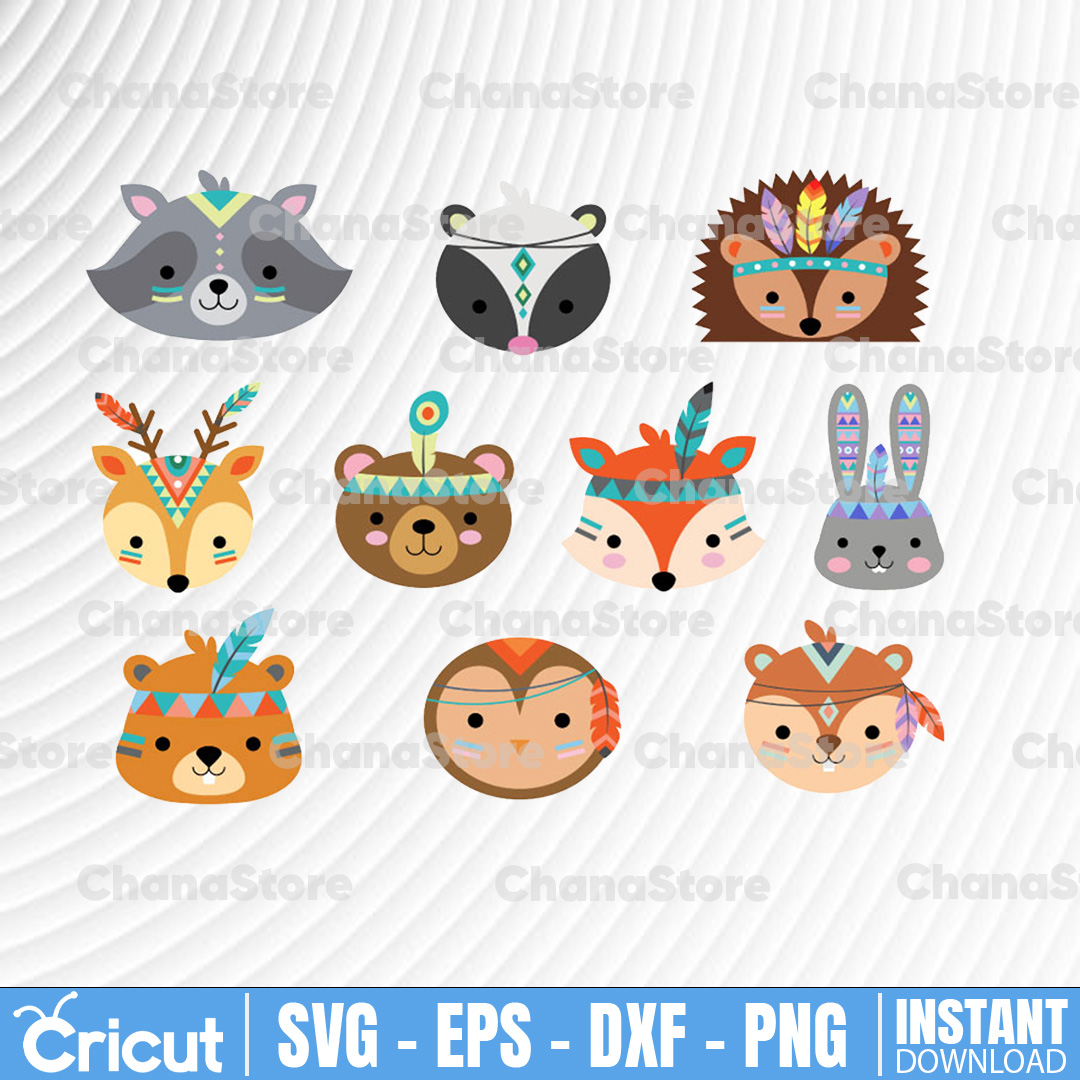 Tribal Animal Faces Clipart, Woodland Animal Faces, Nursery - Inspire ...
