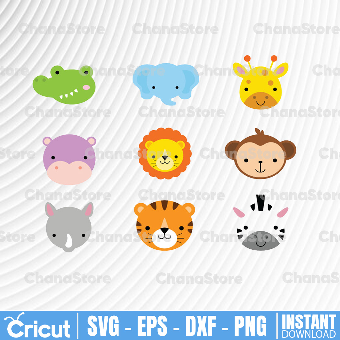 Jungle Animal Faces Cute Digital Clipart - Jungle Animal Png - Inspire ...