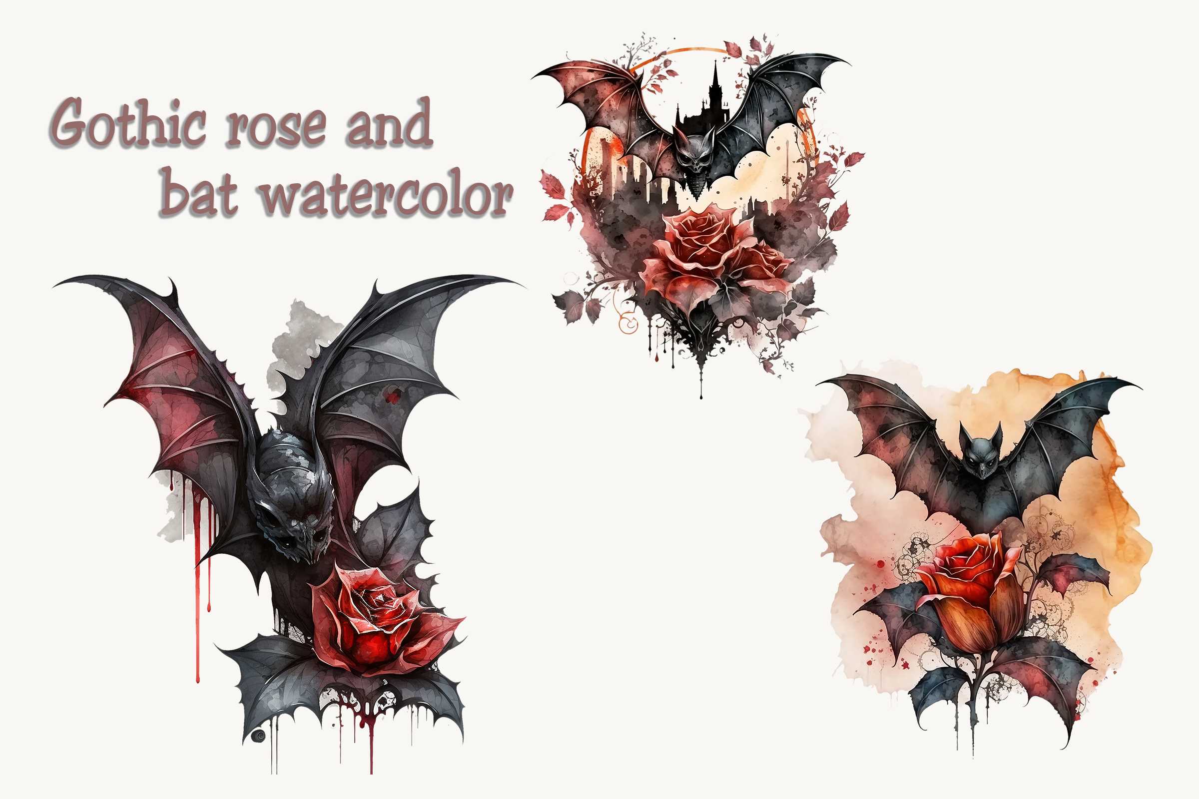 Gothic Rose And Bat Watercolor PNG, Animal Png, Gothic Rose - Inspire ...