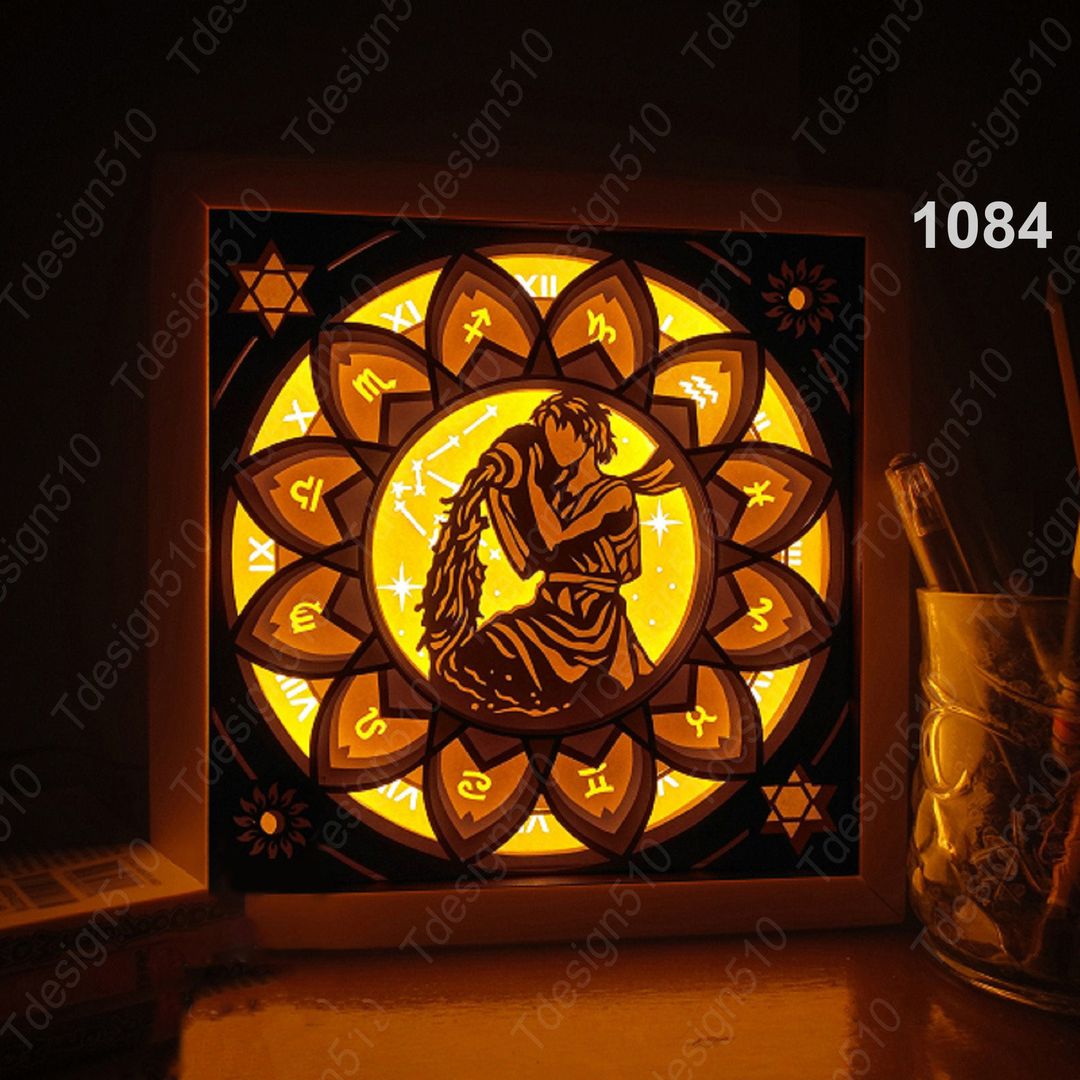 Zodiac Aquarius Paper cut light box template, shadow box, 3D | Inspire ...