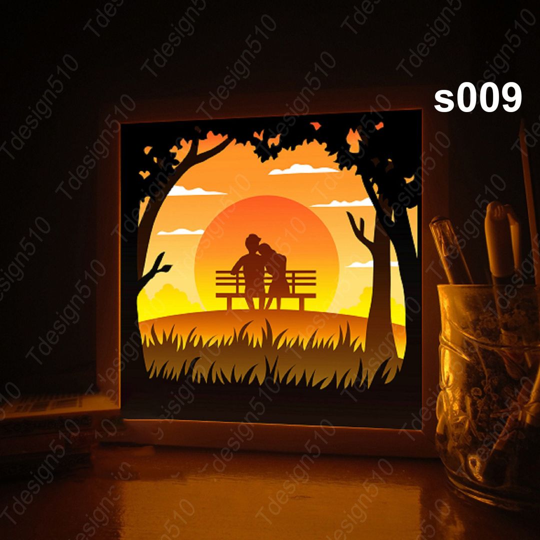 Love under the moon Paper cut light box template, shadow box - Inspire ...