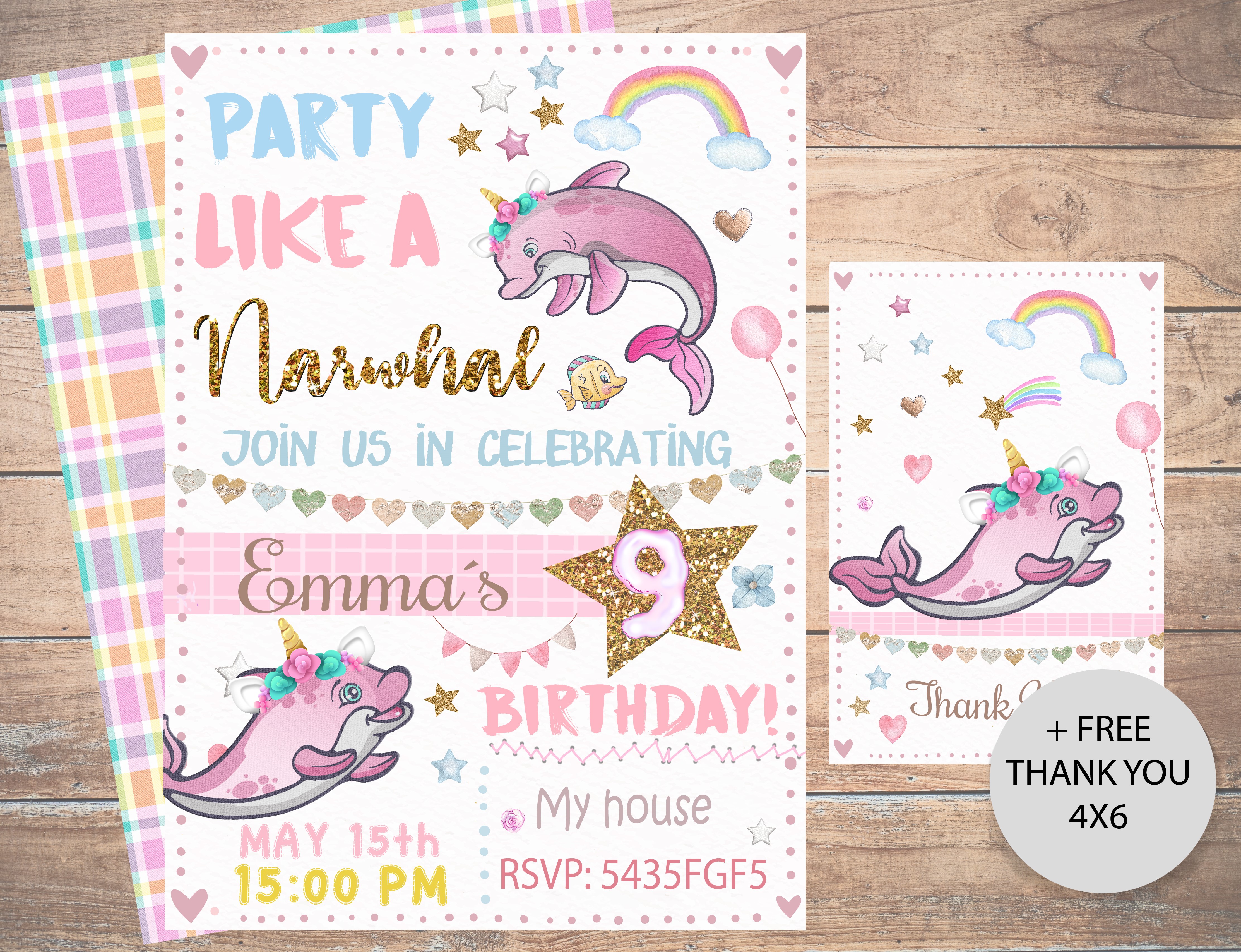 Narwhal Birthday Invitation, Narwhal girl Birthday Invitatio | Inspire ...
