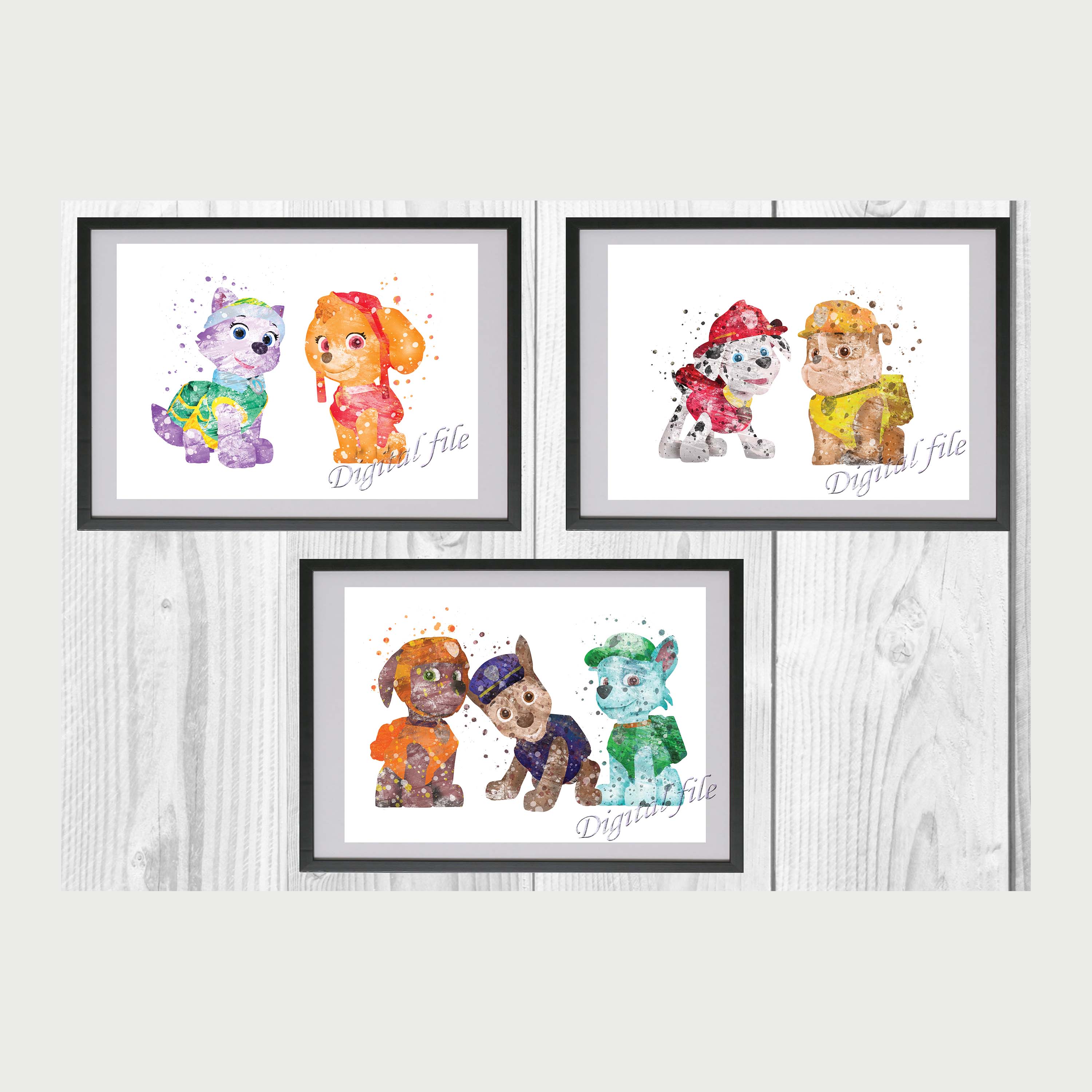 PAW Patrol Set Art Print Digital Files nursery room watercol - Inspire ...