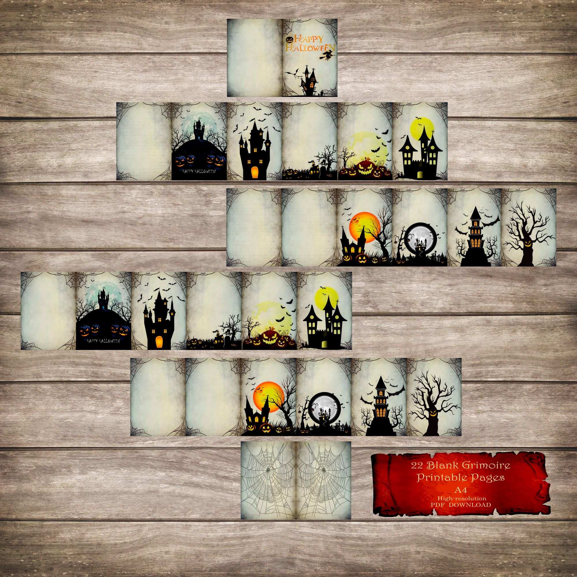 22 blank pages of Grimoire Halloween, Book of Shadows Templa | Inspire ...