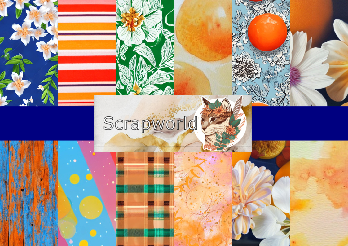 Digital scrapbooking paper "Orange flower", 12 sheets - Inspire Uplift