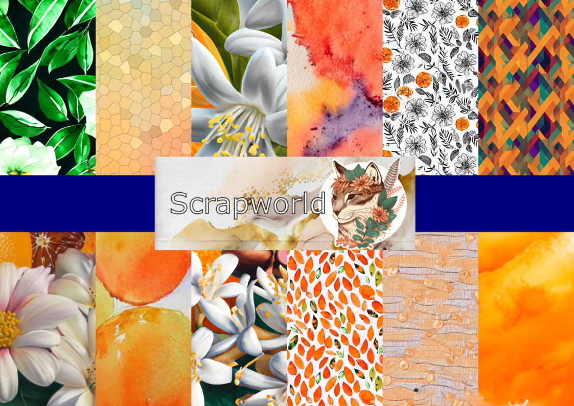 Digital scrapbooking paper "Orange flower-1", 12 sheets | Inspire Uplift