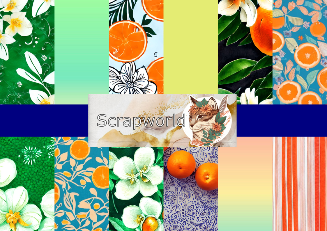 Digital scrapbooking paper "Orange flower-2", 12 sheets | Inspire Uplift