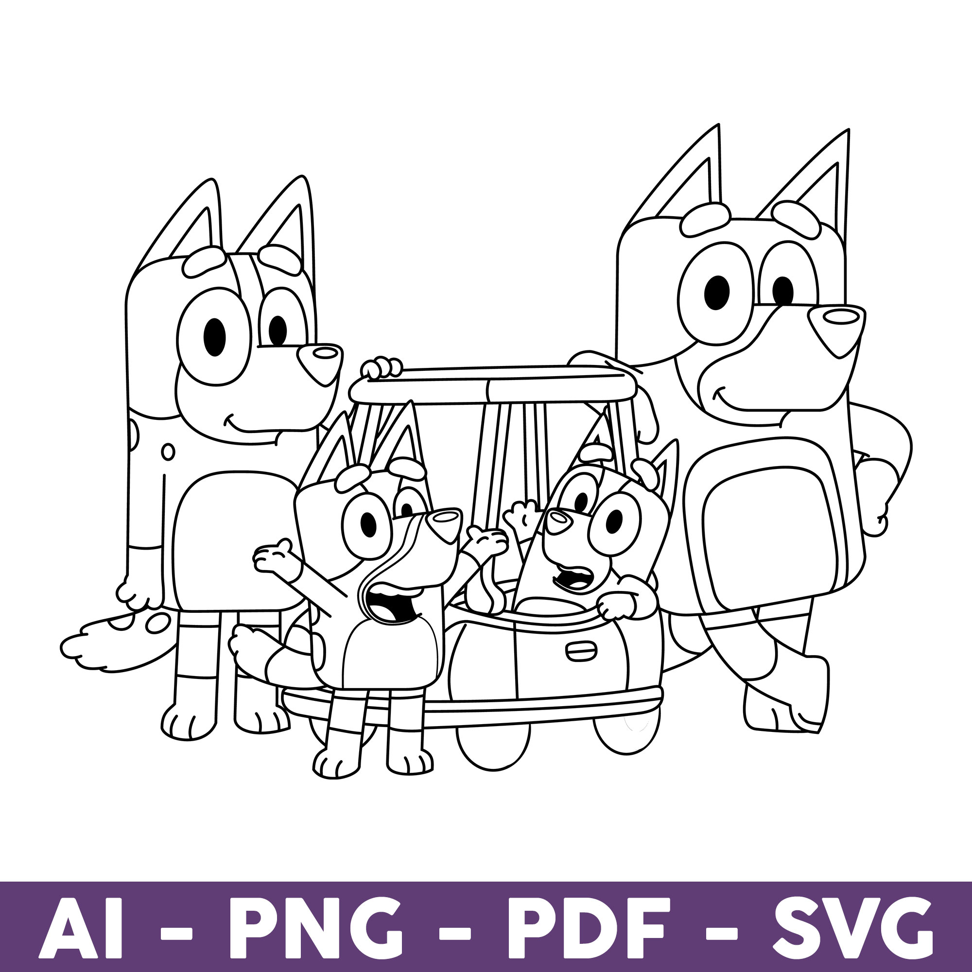 Bluey Family Outline Svg, Dog Family Svg, Bluey Svg, Dog Svg - Inspire ...