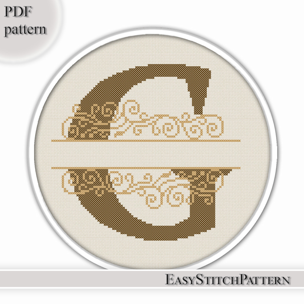 Monogram cross stitch pattern. DIY. Letter G cross stitch. | Inspire Uplift