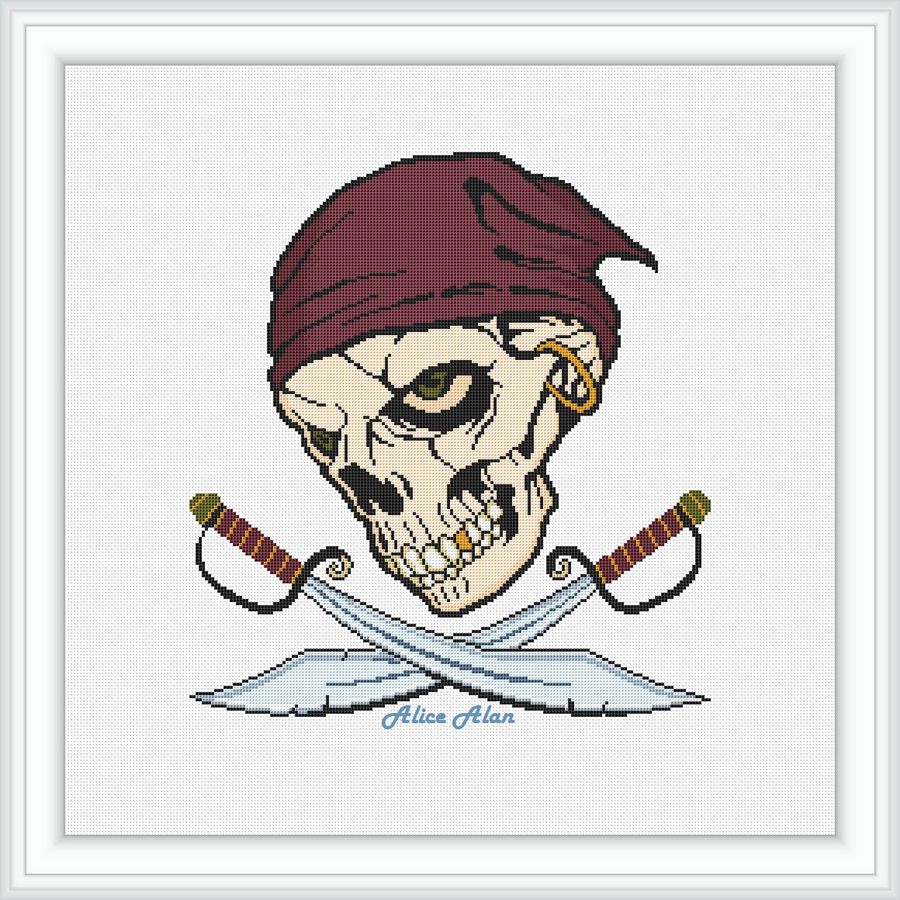 Cross stitch pattern sea Pirate Skull Saber Halloween - Inspire Uplift