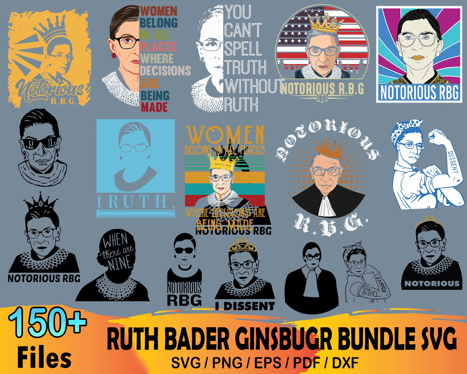 150 Ruth Bader Ginsburg Svg Bundle, Ginsburg Svg, Rbg Svg | Inspire Uplift