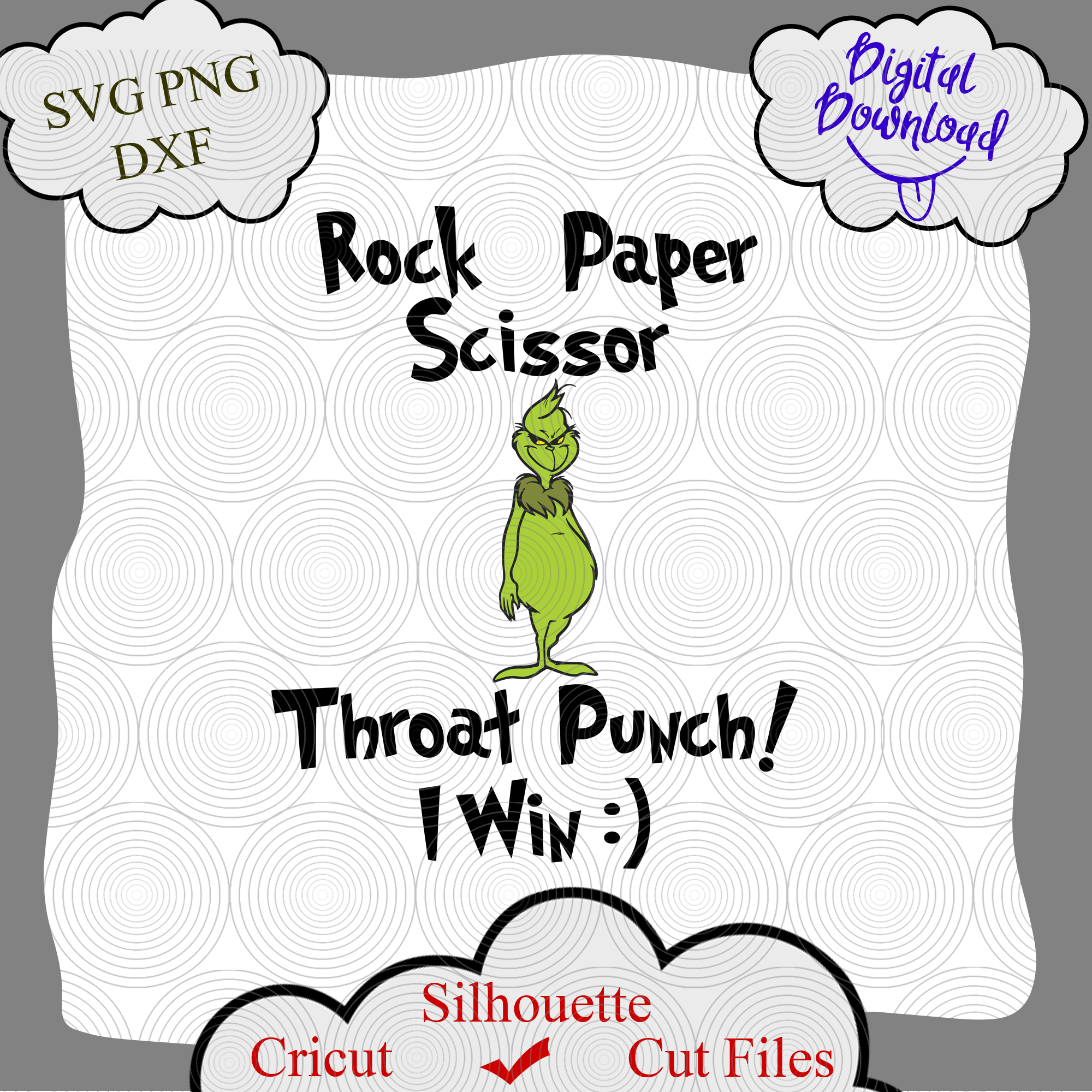 Grinch Rock Paper Scissors Throat Punch I Win SVG, Funny Gri | Inspire ...