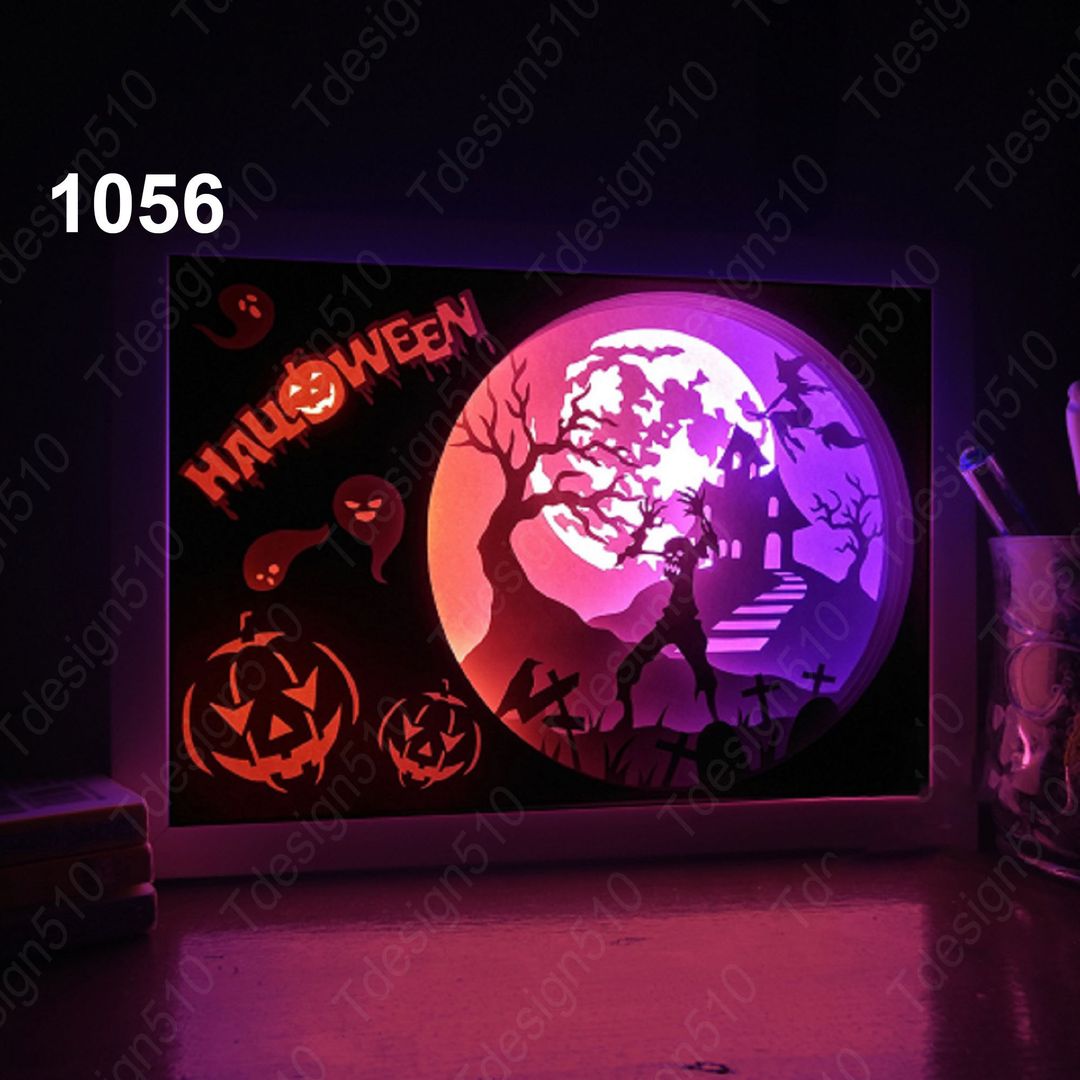 Halloween Paper cut light box template, shadow box, 3D paper - Inspire ...