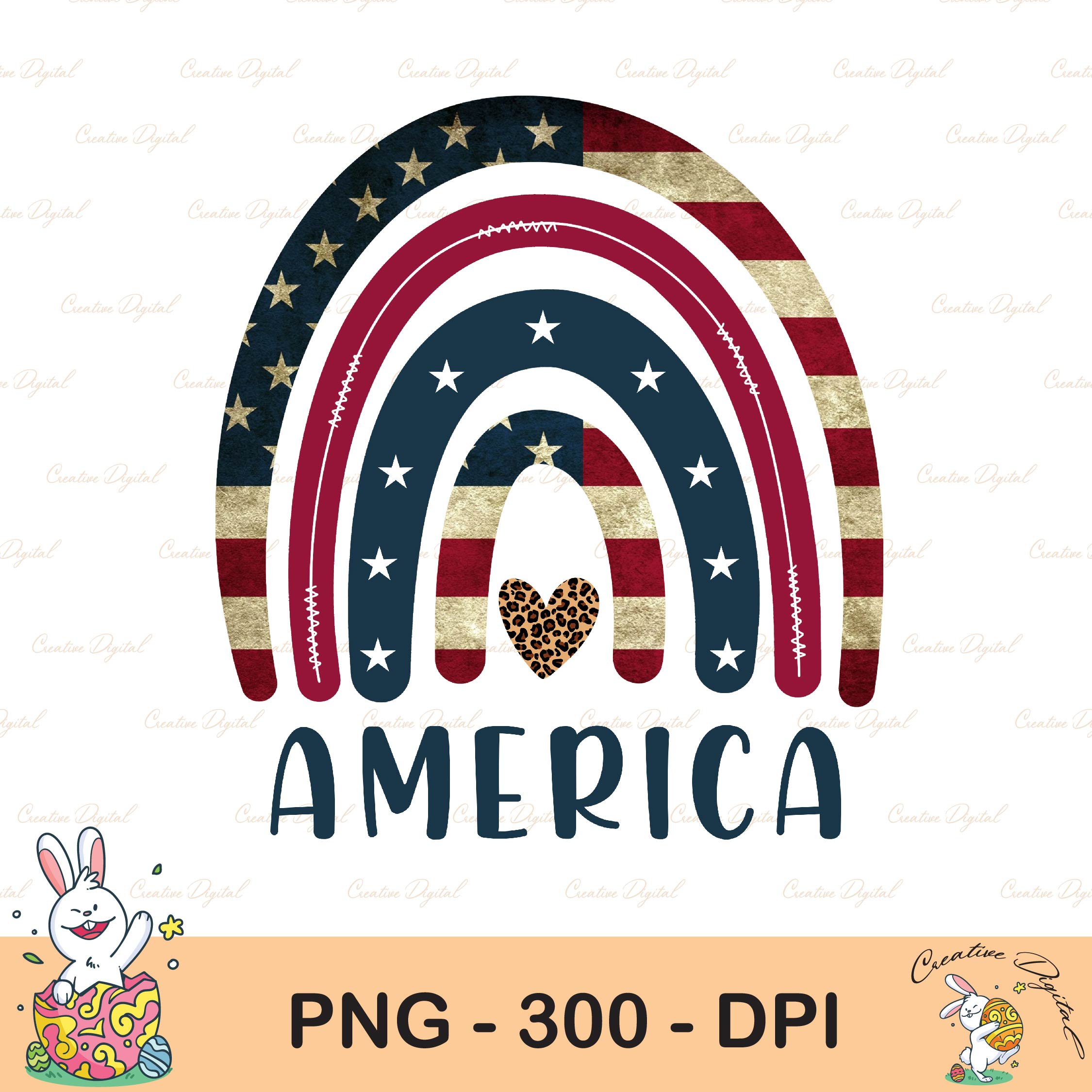 America Rainbow Patriotic PRINTABLE png Sublimation Watersli - Inspire ...