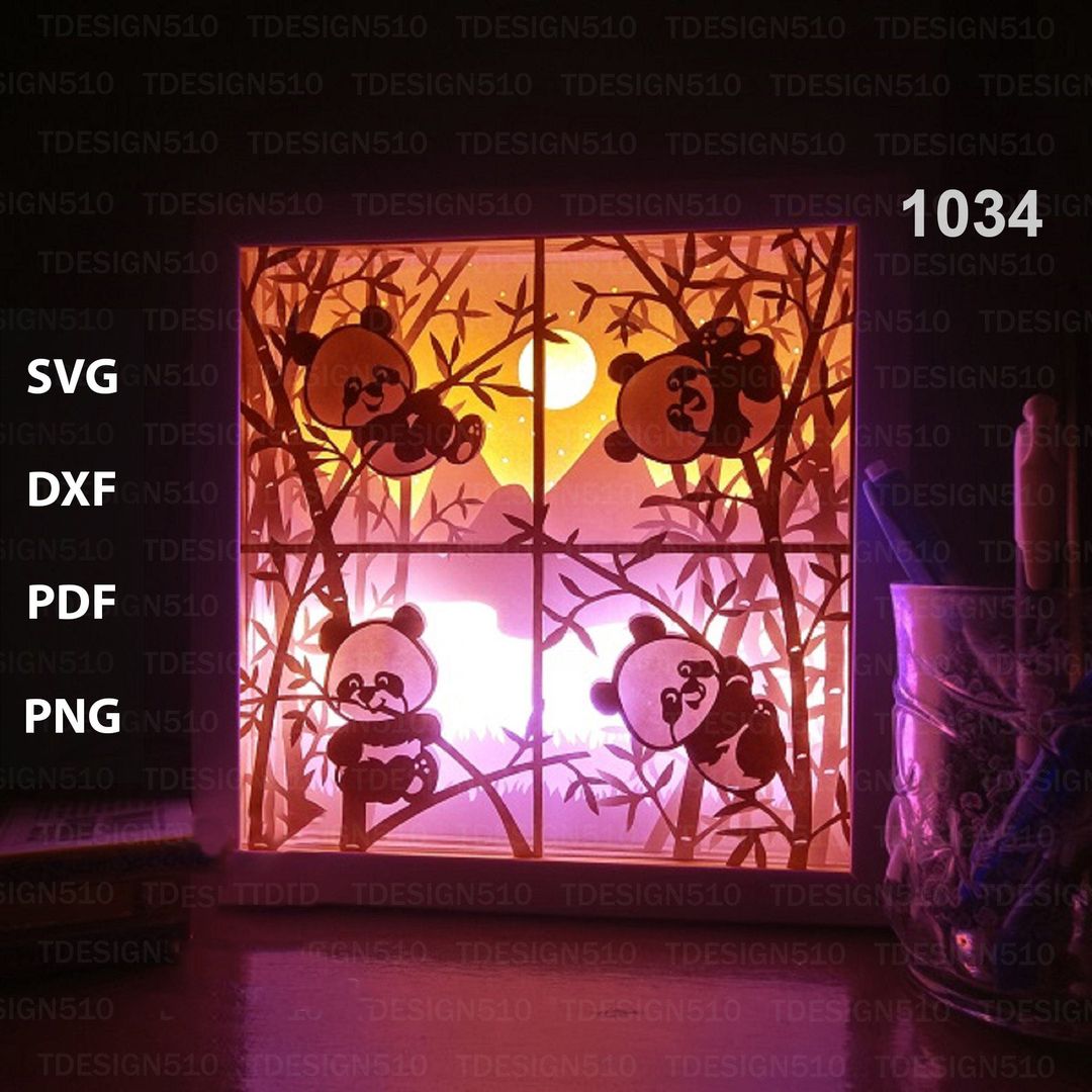 Panda Paper cut light box template, shadow box, 3D papercut | Inspire ...