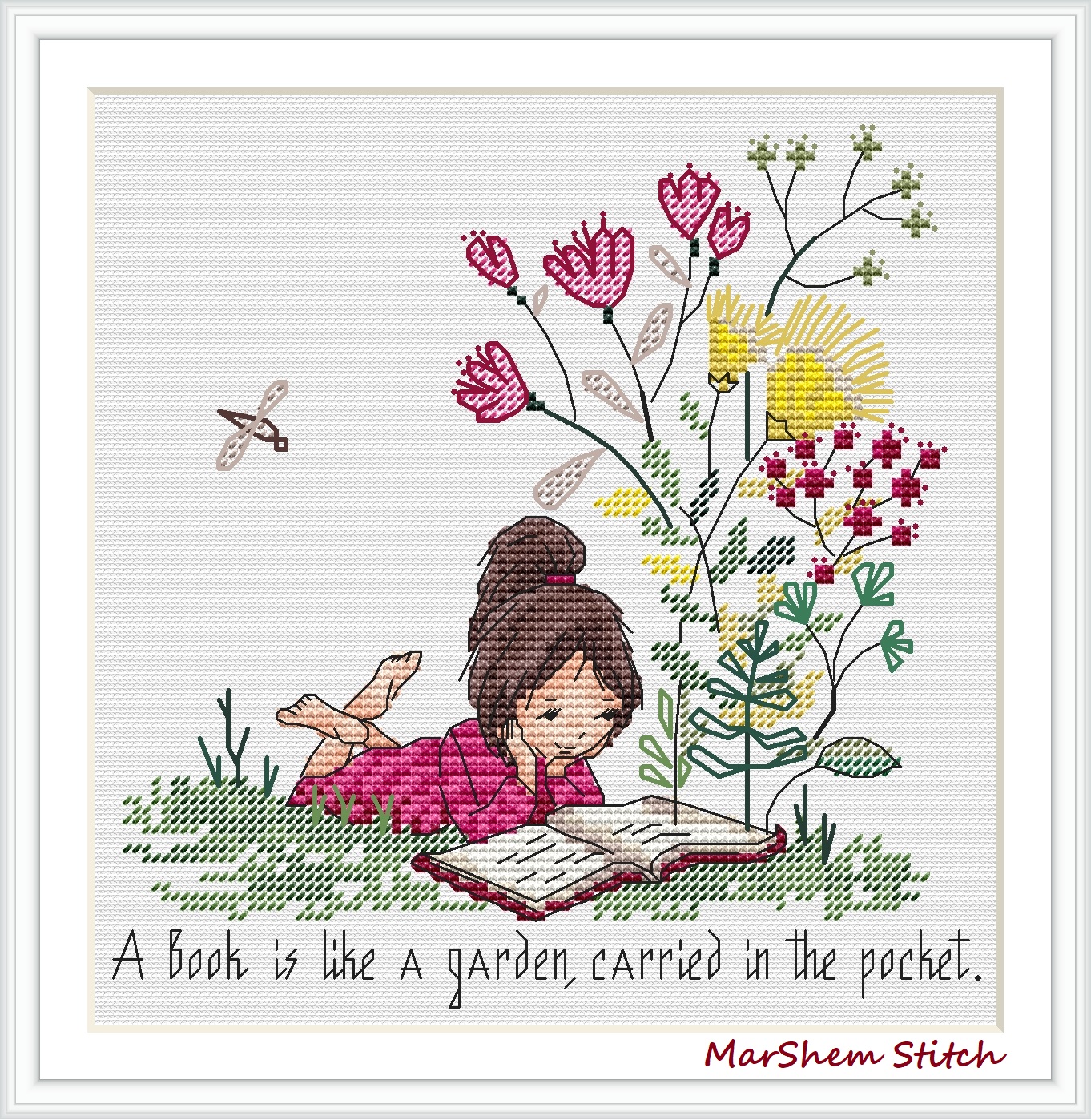 A Book is a Garden Cross Stitch Pattern | Inspire Uplift