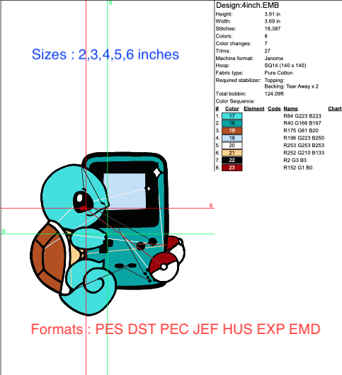 Embroidery Squirtle design file | Inspire Uplift