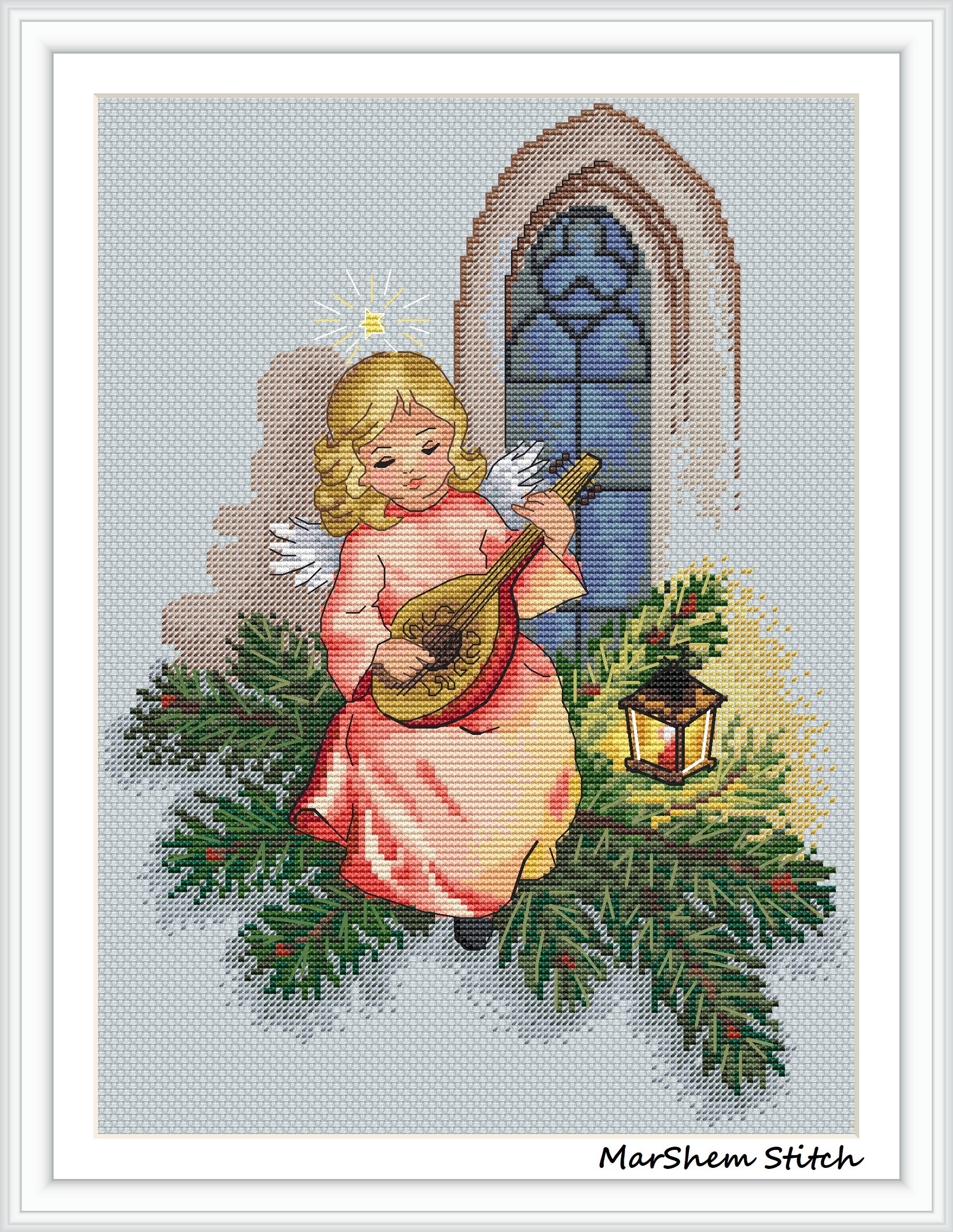 Angel with a Lute Cross Stitch Pattern | Inspire Uplift