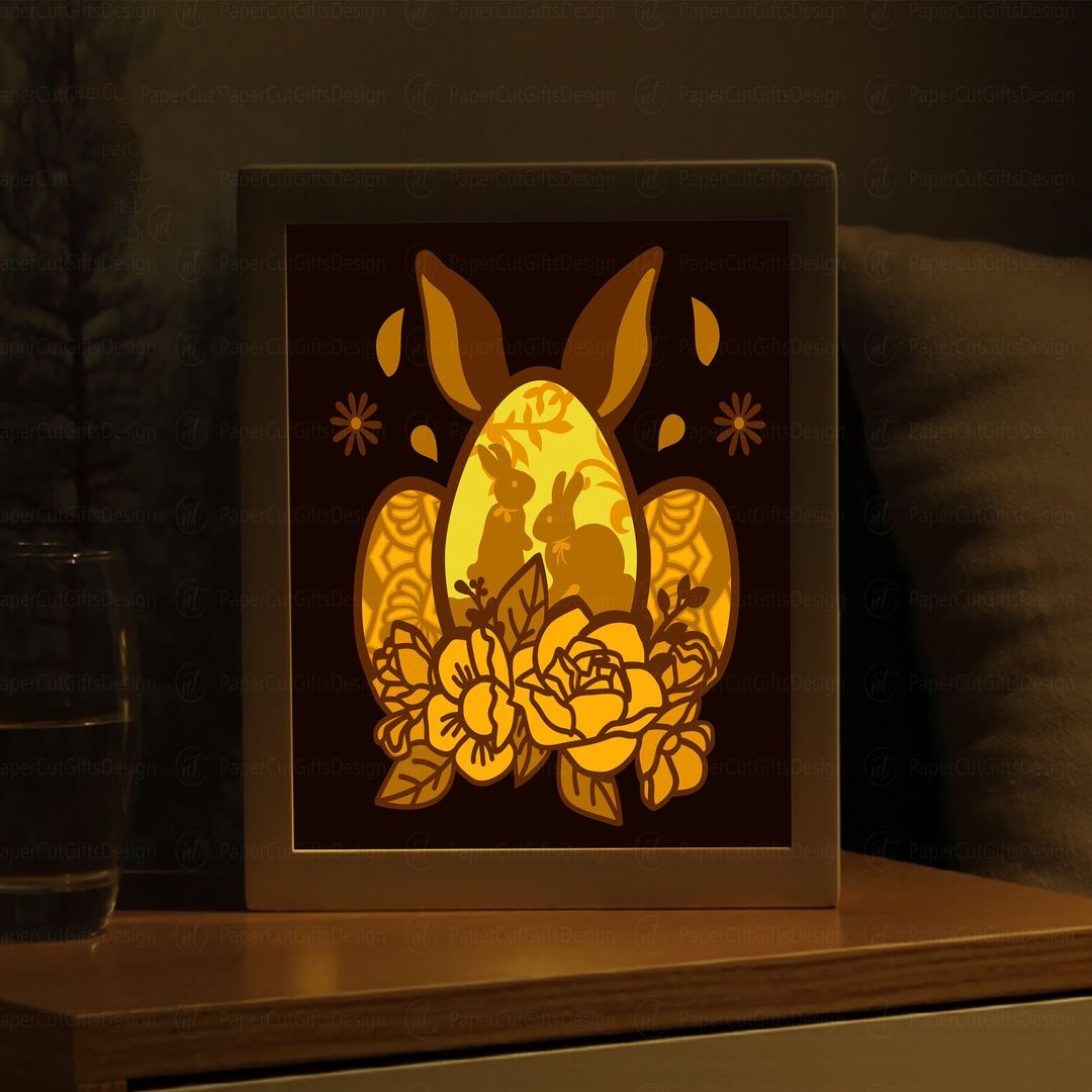 Happy Easter Flowers Shadow Box, Easter Bunny Lightbox SVG, | Inspire ...