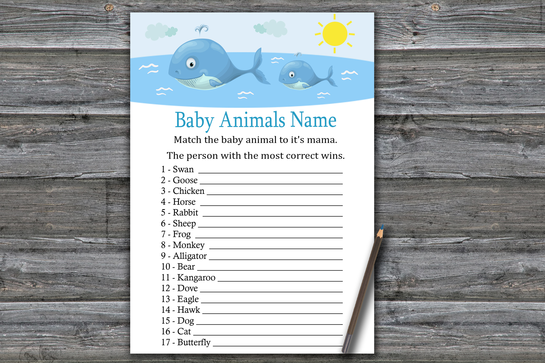 Under the sea Baby animals name game card,Whale Baby shower - Inspire ...