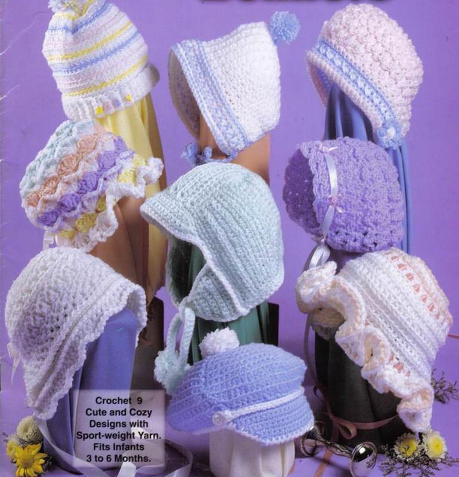 Crochet Caps, Hats and Bonnets pattern - 9 Cute Designs Fits | Inspire ...
