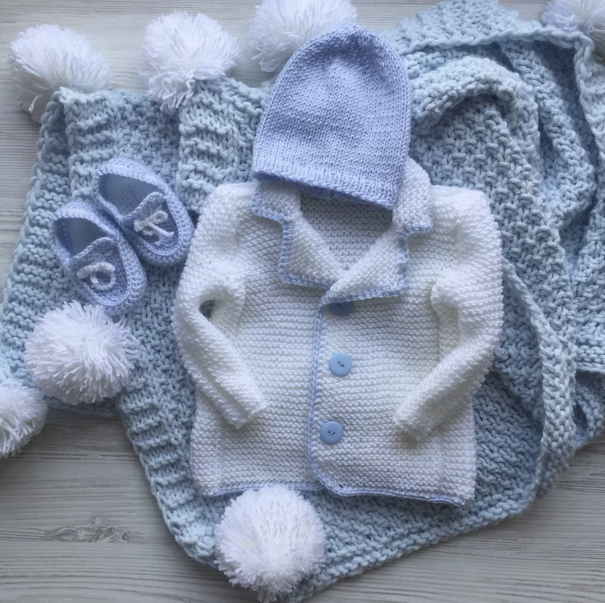 Hand knit clothing set for baby boy: jacket, hat, booties an | Inspire ...