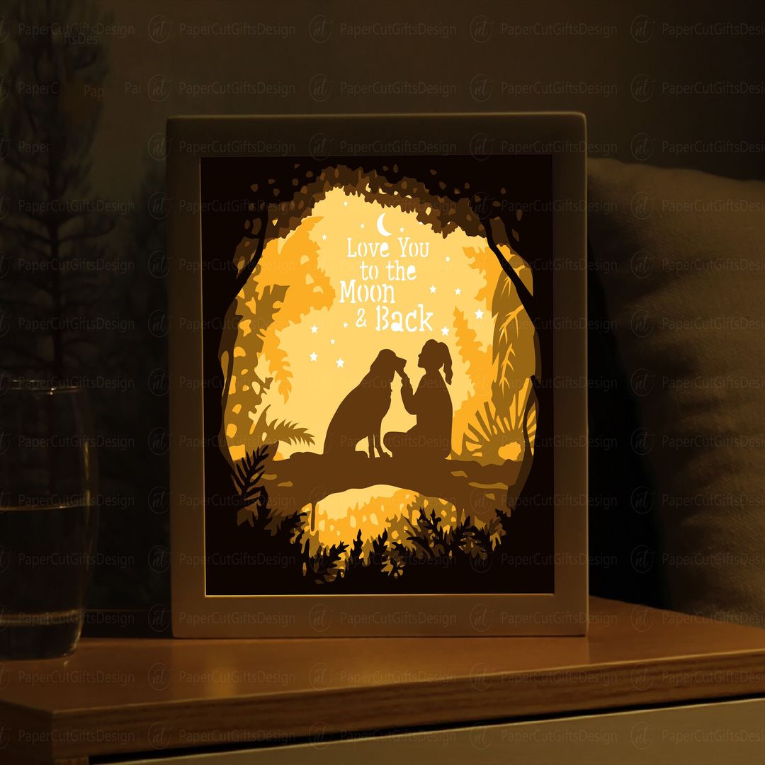 Love Dog Shadow Box SVG, I Love You To The Moon And Back Sha - Inspire ...