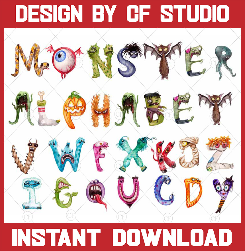 HOT!!! Watercolor Monster Alphabet Characters Clip Art Colle - Inspire ...