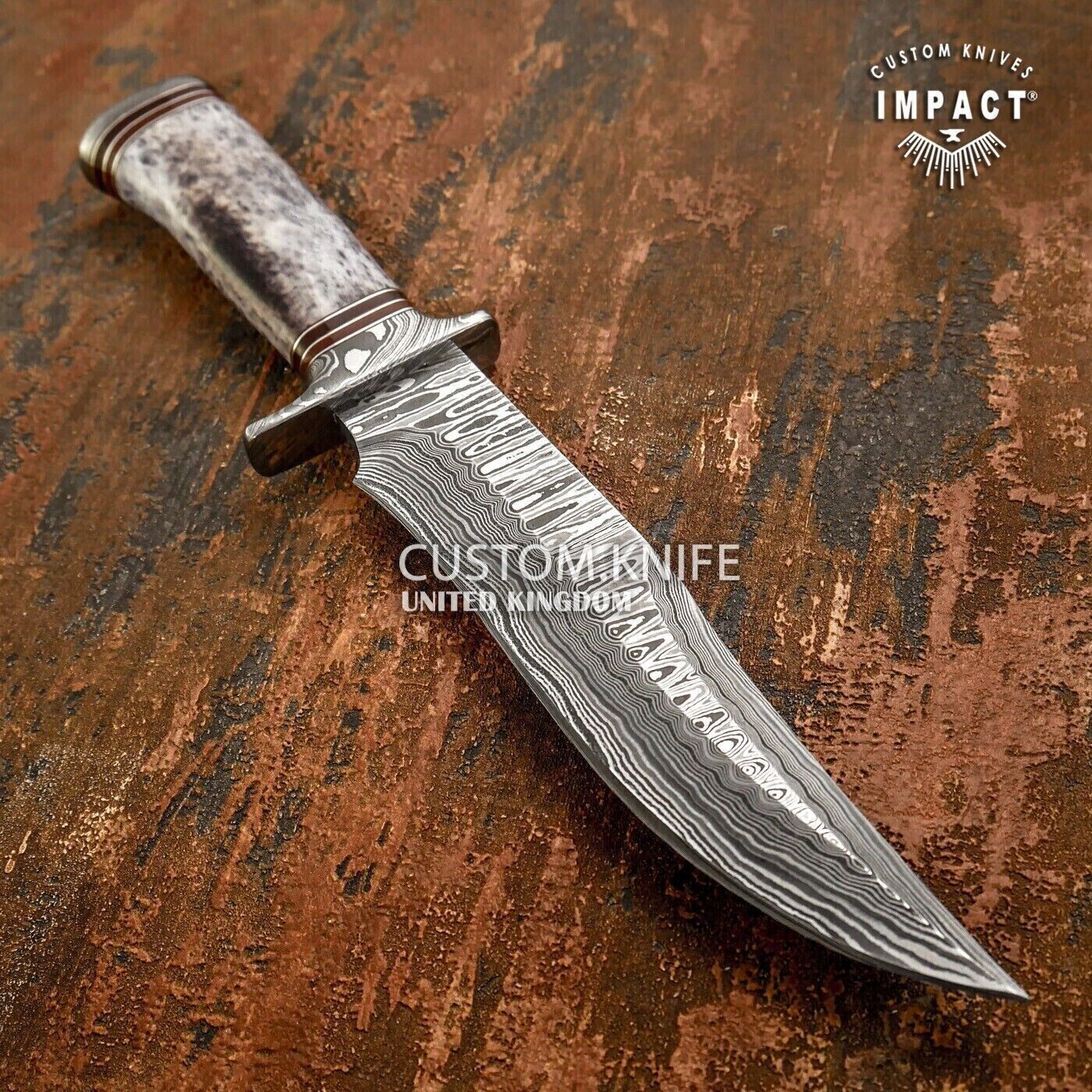 IMPACT CUTLERY RARE CUSTOM DAMASCUS BOWIE KNIFE BONE HANDLE | Inspire ...